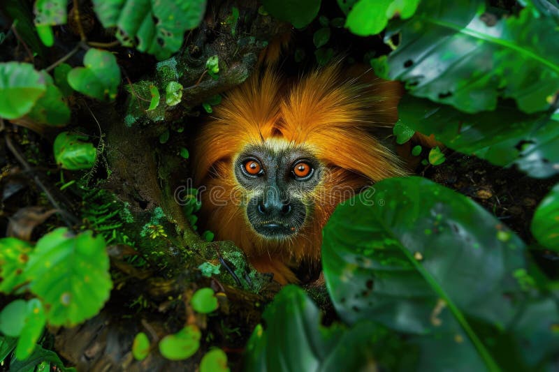 A Close-up Shot of a Monkey Sitting in a Tree, Looking Around Stock ...