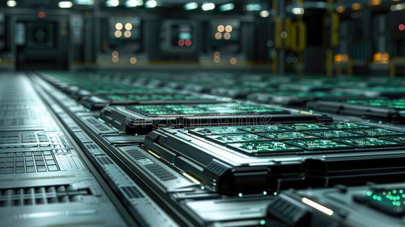A Close-up Shot of Multiple Rows of Glowing Circuit Boards in a ...