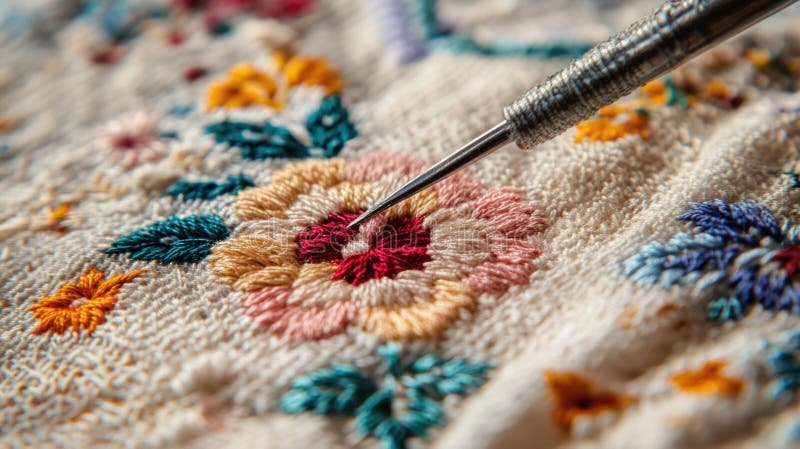 A Close-up Shot of a Needle Being Used To Thread a Piece of Fabric ...