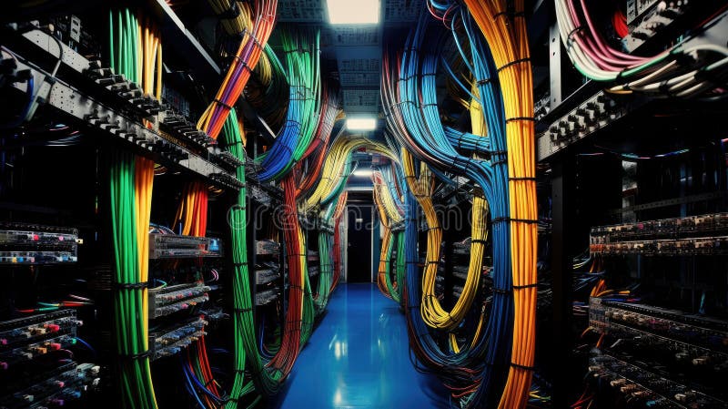 Close-up Shot of Networking Cable Management Located in the Server Room ...