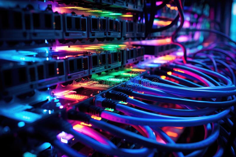 Close-up Shot of Networking Cable Management Located in the Server Room ...