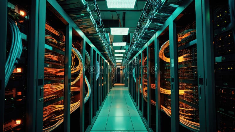Close-up Shot of Networking Cable Management Located in the Server Room ...