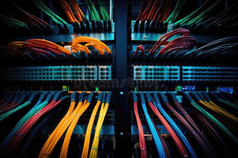 Close-up Shot of Networking Cable Management Located in the Server Room ...