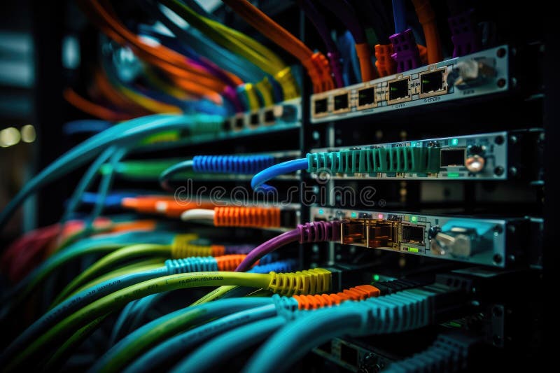 Close-up Shot of Networking Cable Management Located in the Server Room ...