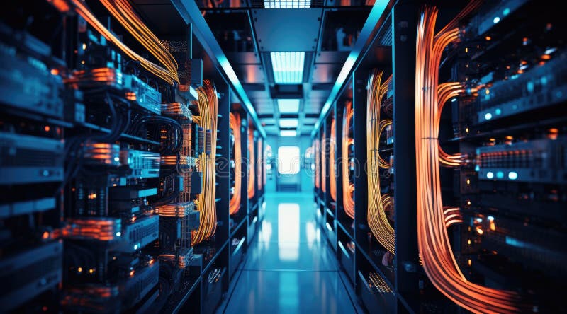 Close-up Shot of Networking Cable Management Located in the Server Room ...