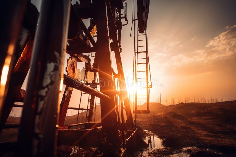 Close Up Shot of an Oil Rig at Sunset Stock Illustration - Illustration ...