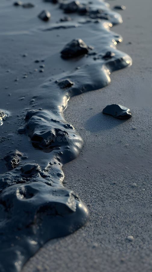 Close-up Shot of an Oil Spill on a Beach Stock Illustration ...