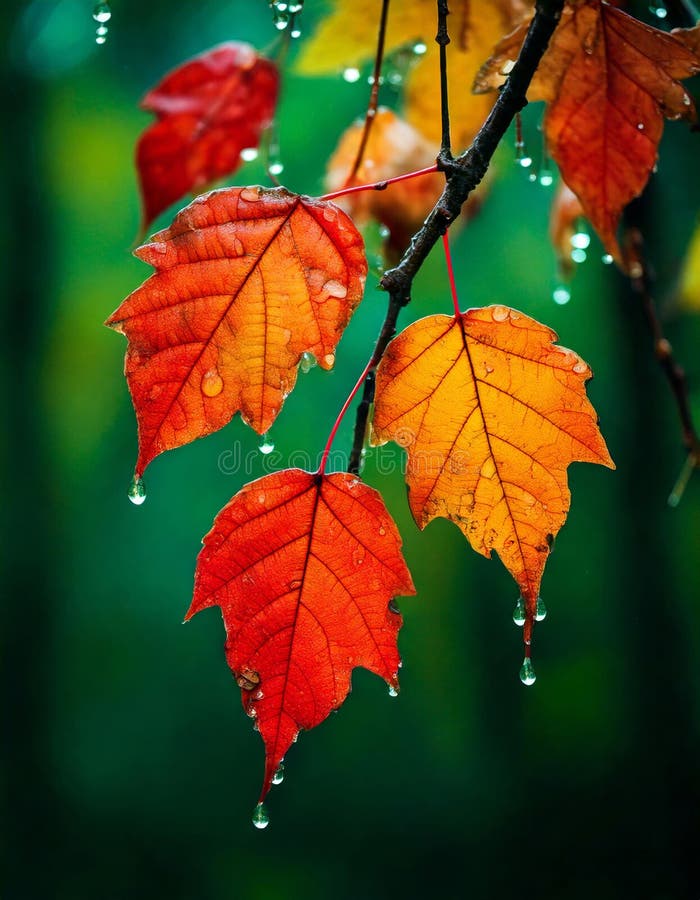 Close-up Shot of Orange Leaves after Rain Stock Illustration ...