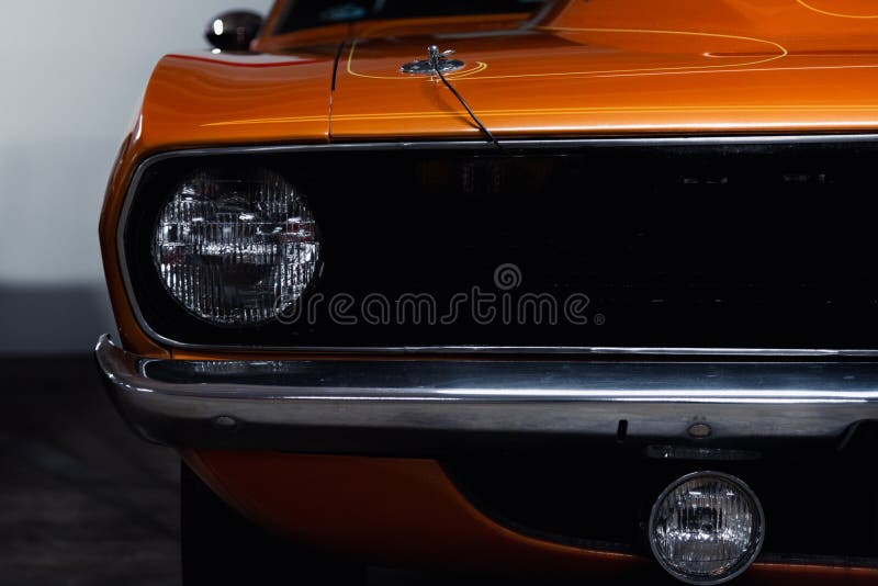 Close Up Shot of an Orange Muscle Car Stock Image - Image of simplified ...