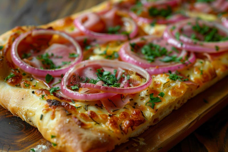 A Close-up Shot of an Oversized Rectangular Pizza with Thin Stock ...