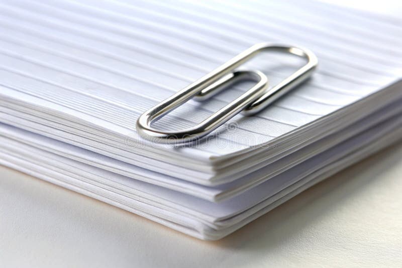 Close-up View of a Paper Clip with Stack of Blank Paper Stock ...