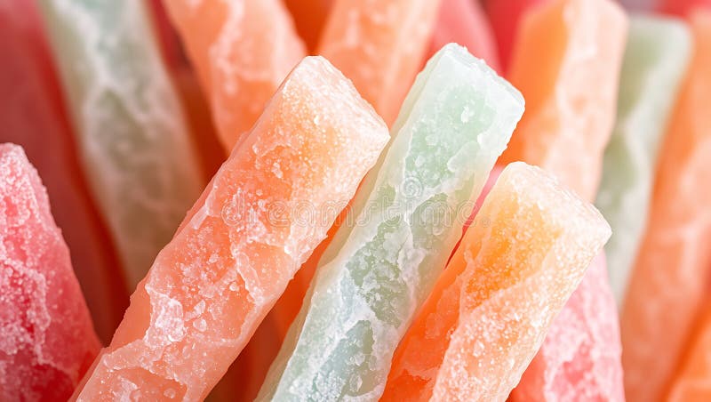 A Close Up Shot of Pastel Colored Rock Candy Sticks with the ...