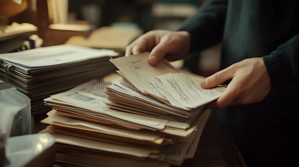 Hands Sorting through Stack of Documents, Ai Generated Stock ...