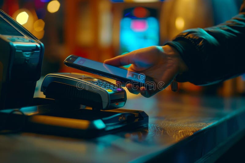 Close-up Shot of Persons Hand Using Mobile Phone for Contactless ...