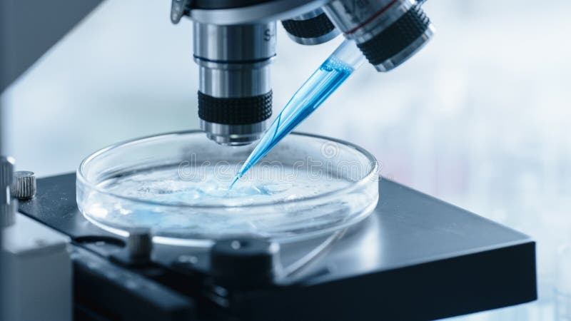 Close Up Shot of a Petri Dish with Genetically Modified Samples Under a ...