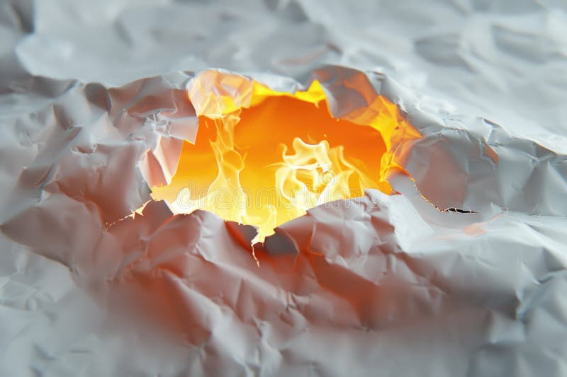 A Close-up Shot of a Piece of Paper with a Flame Burning Inside Stock ...