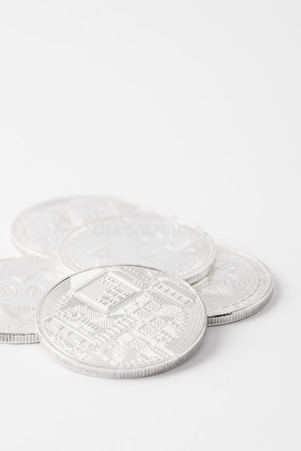 Close-up Shot of Pile of Bitcoins Lying on White Surface Stock Image ...