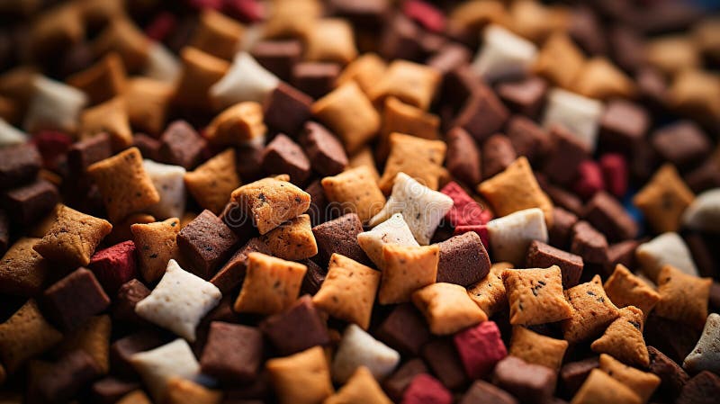 Close Up Shot of a Pile of Small, Colorful, Square-shaped Snacks Stock ...