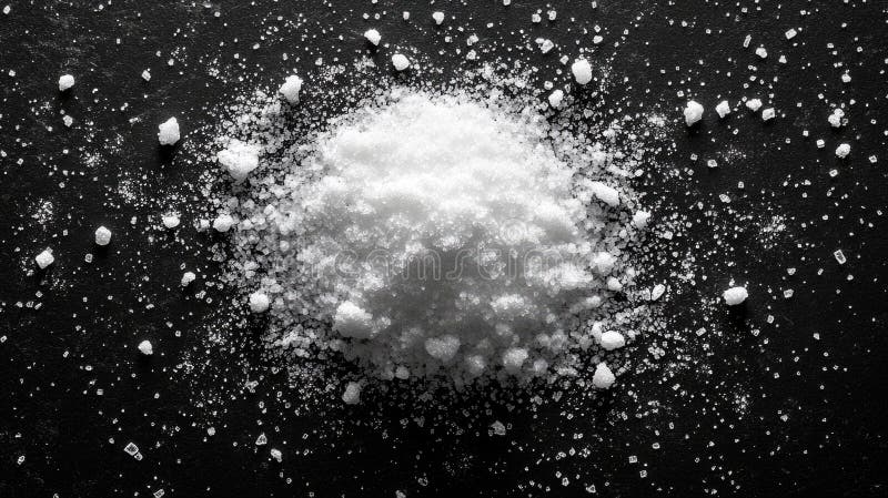 A Close-up Shot of a Pile of White Powder on a Black Surface Stock ...