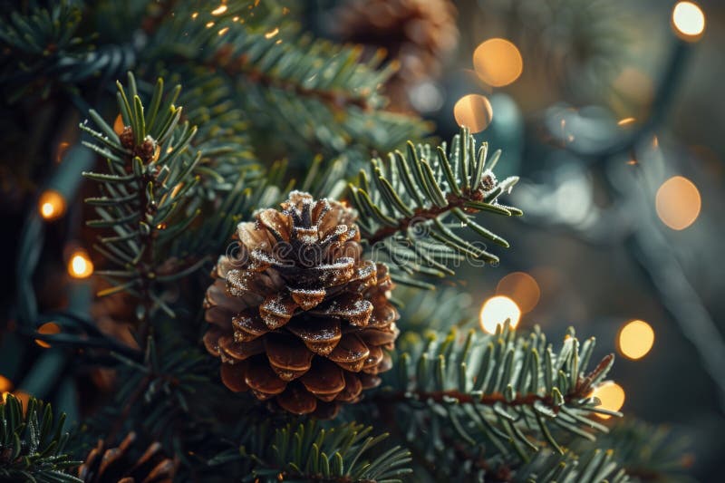 A Close-up Shot of a Pine Cone on a Tree Branch Stock Image - Image of ...