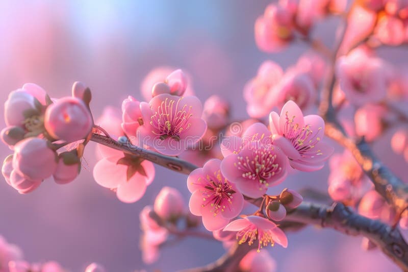 A Close-up Shot of a Pink Flower Blooming on a Tree Branch Stock Photo ...