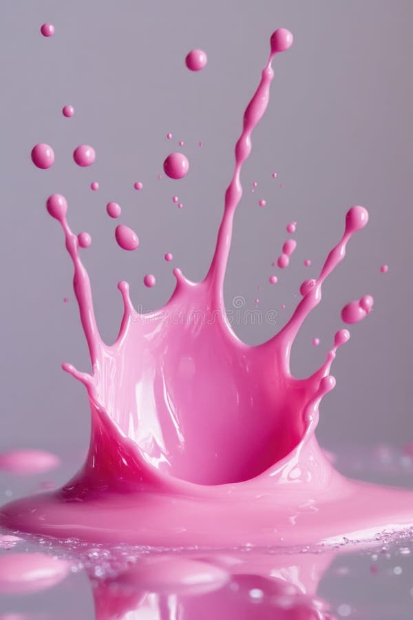 A Close-up Shot of Pink Liquid Splashing Onto a White Surface Stock ...