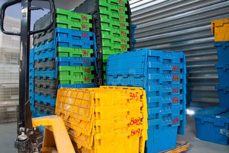 Close-up Shot of Plastic Containers in a Warehouse Stock Image - Image ...
