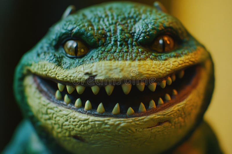 A Close-up Shot of a Plastic Toy Dinosaur S Face, with Detailed ...