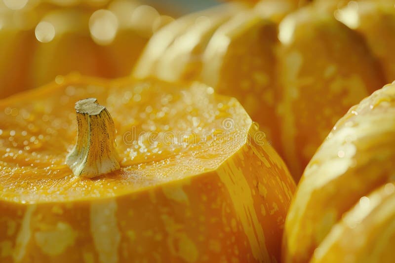 A Close-up Shot of a Pumpkin Cut in Half, with the Inside Exposed Stock ...