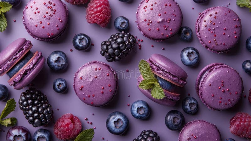 Purple Macarons and Berries Stock Photo - Image of colorful, snack ...