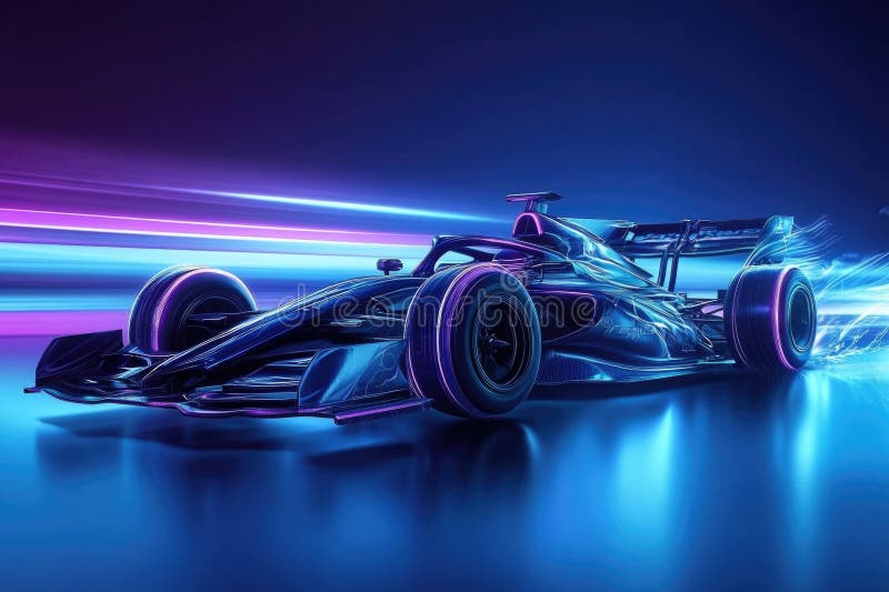 A Close-up Shot of a Racing Car Lit by Blue and Purple Lights Stock ...