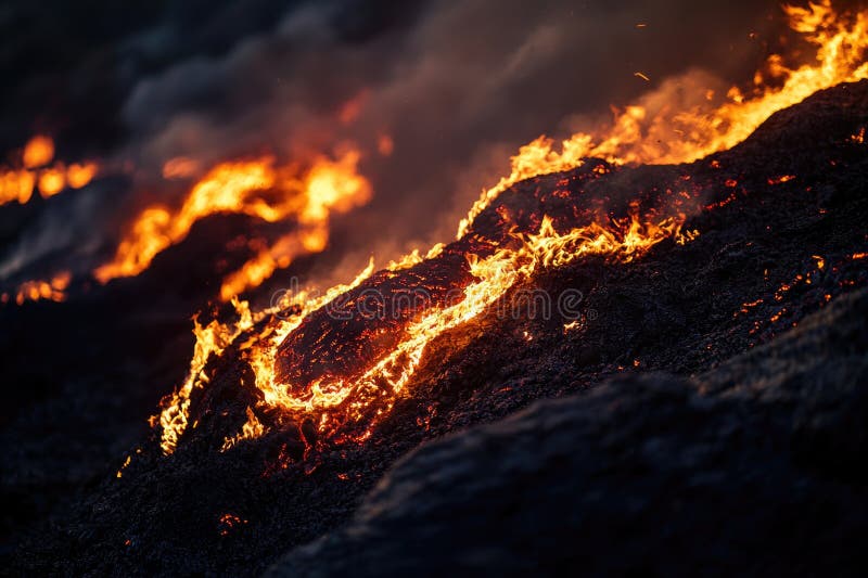 Raging Fire Spreading through a Dense Forest, Flames Climbing High into ...