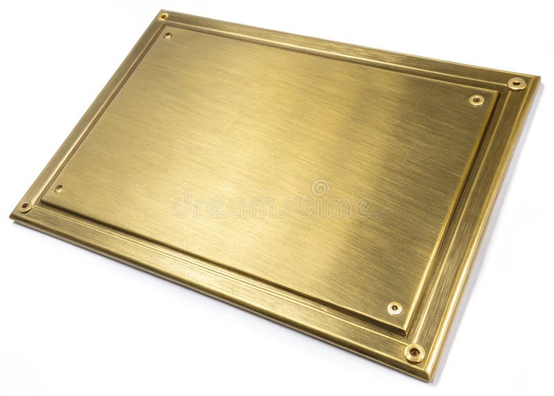A Close Up of a Rectangular Gold Metal Plate with Corner Screws on a ...
