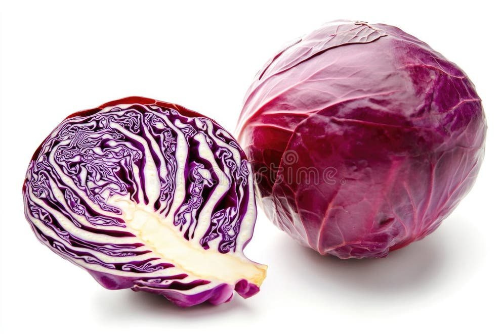 A Close-up Shot of a Red Cabbage, with a Half Cabbage Visible in the ...