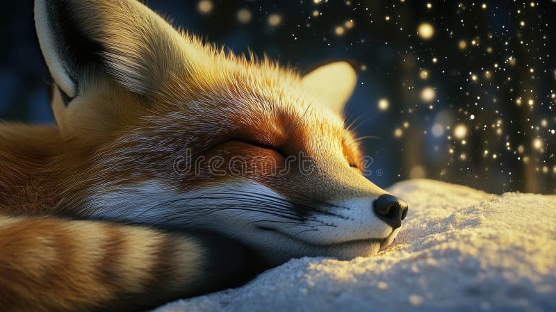A Close-up Shot of a Red Fox Curled Up and Sleeping in the Snowy ...