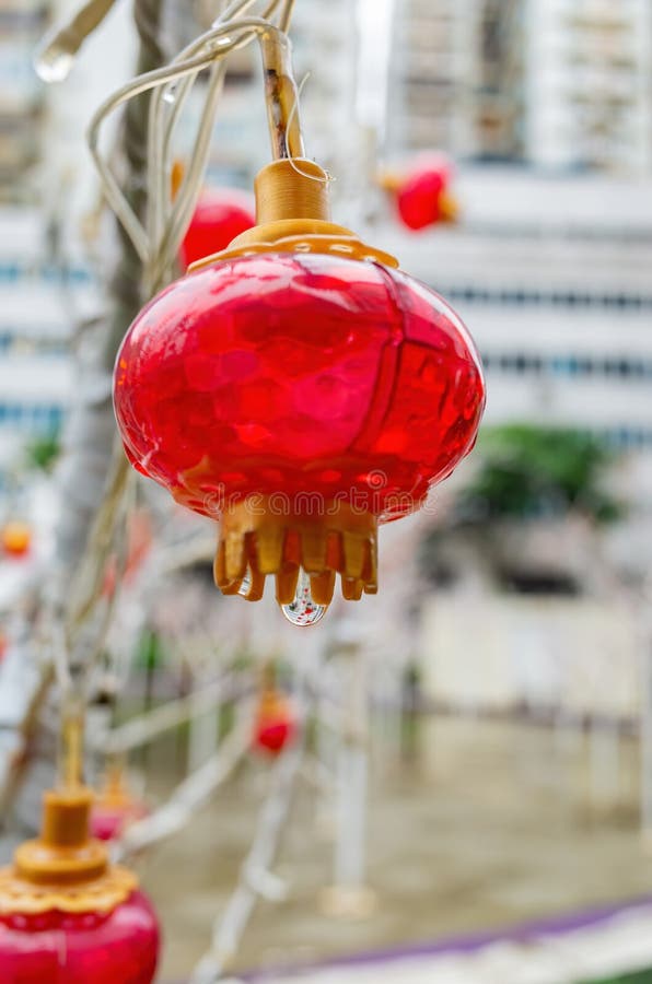 Close Up Shot Red Lantern with Water Drops Stock Image - Image of ...