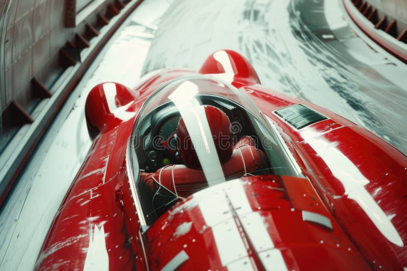 A Close-up Shot of a Red Race Car Speeding Down a Race Track Stock ...