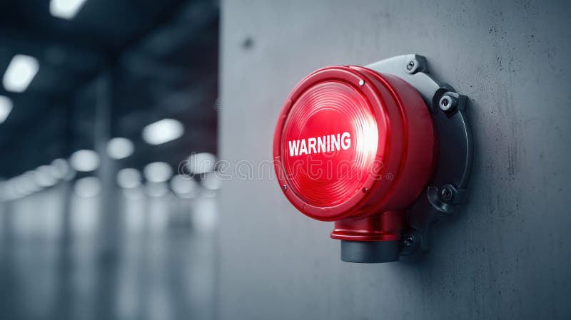 A Close-up Shot of a Red Warning Light Mounted on a Concrete Wall in an ...