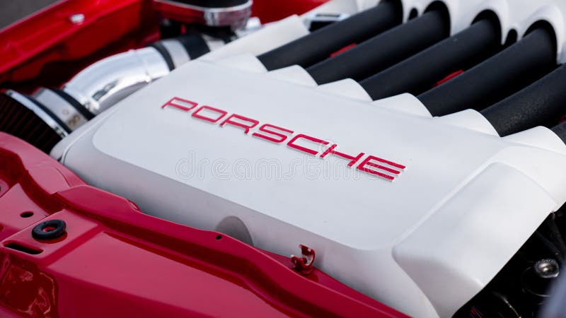 Close Up Shot of a Red and White Porsche Engine Editorial Photography ...