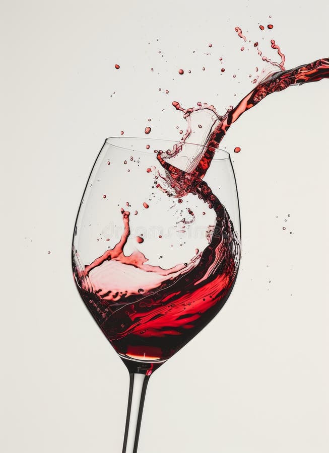 Close-up Shot of Red Wine Being Poured into a Tilted Glass Creating a ...