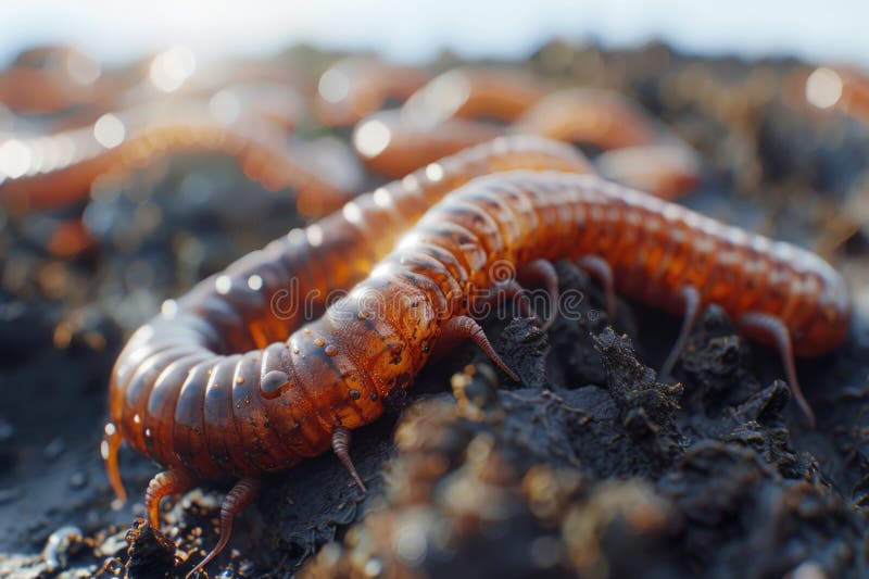 Close Up Shot of a Red Worm on the Ground, Suitable for Educational ...