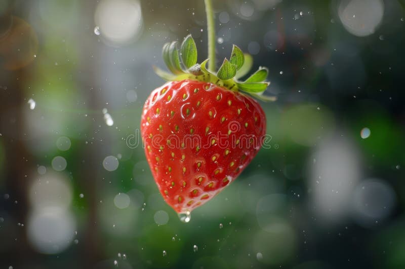 Close-up Shot of a Ripe Strawberry Falling with Selective Focus in High ...