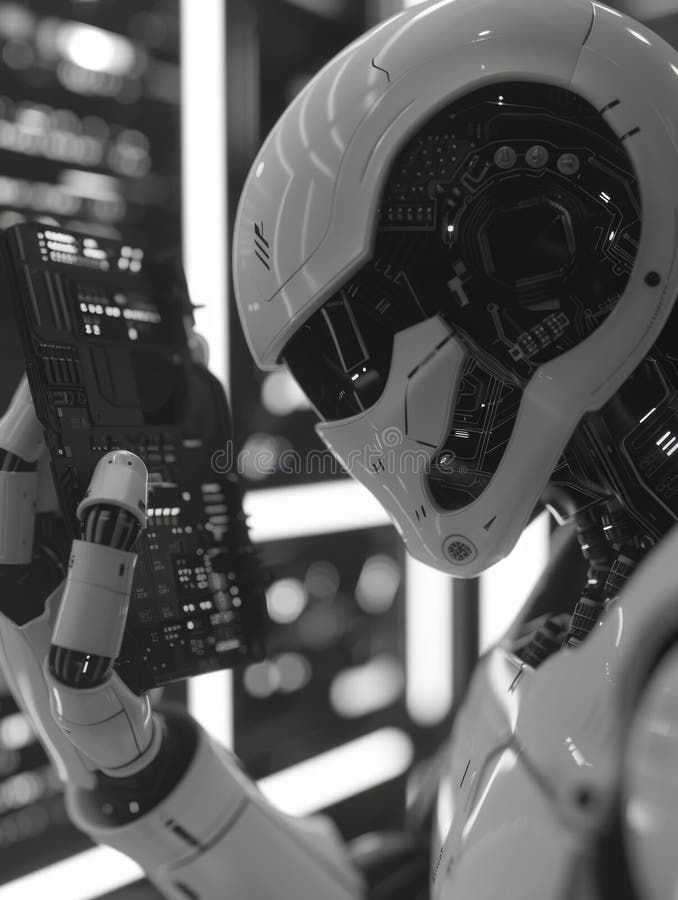 Close-up Shot of a Robot Holding a Cell Phone, Ready for Communication ...