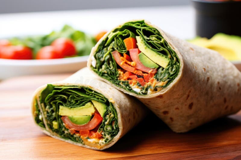 Close-up Shot of a Rolled-up Veggie Wrap Stock Illustration ...