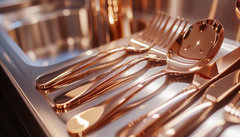 A Close-up Shot of Rose Gold Culinary Accessories, Their Reflective ...