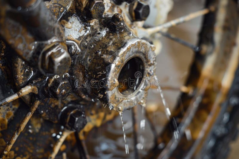 A Close-up Shot of a Rusty Machine Part with Water Dripping from a ...