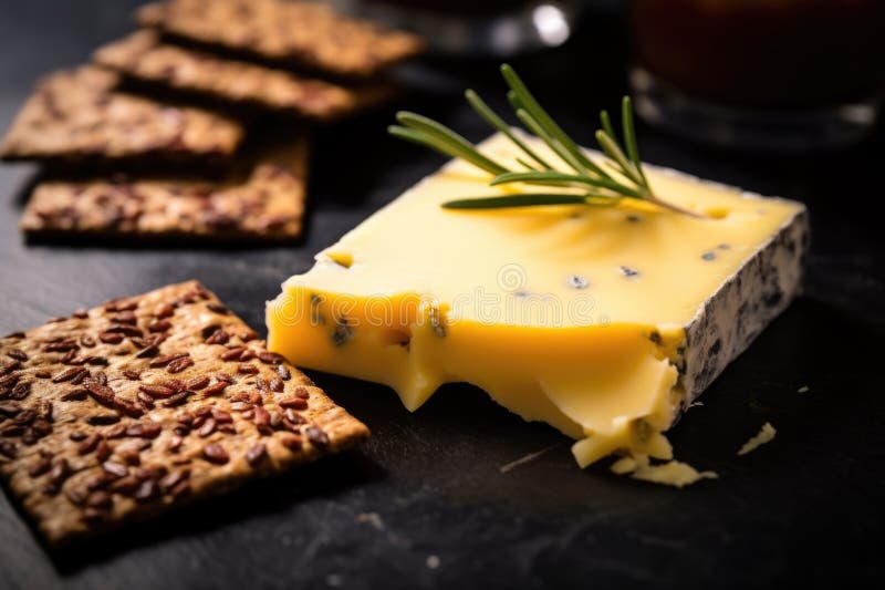 Close-up Shot of Rye Cracker with Melted Gouda Cheese Stock ...