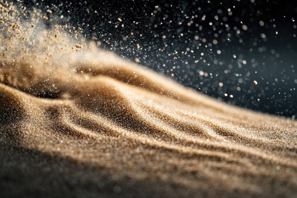 A Close-up Shot of Sand Particles Blowing in the Wind, with a Blurred ...