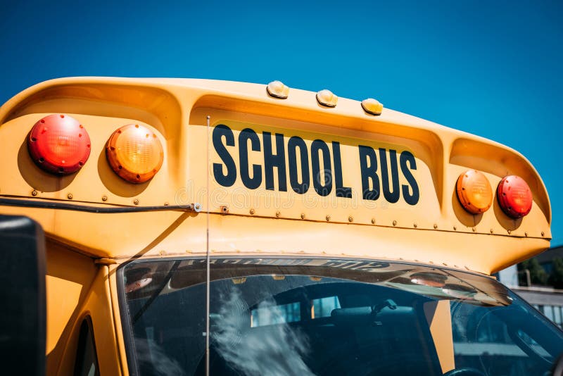 Close-up Shot of School Bus with Sign in Front of Stock Photo - Image ...