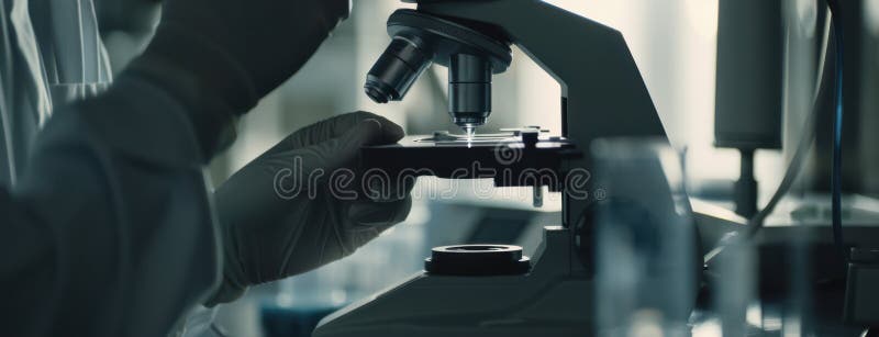A Close-up Shot of a Scientist Hands Adjusting a Microscope, with the ...